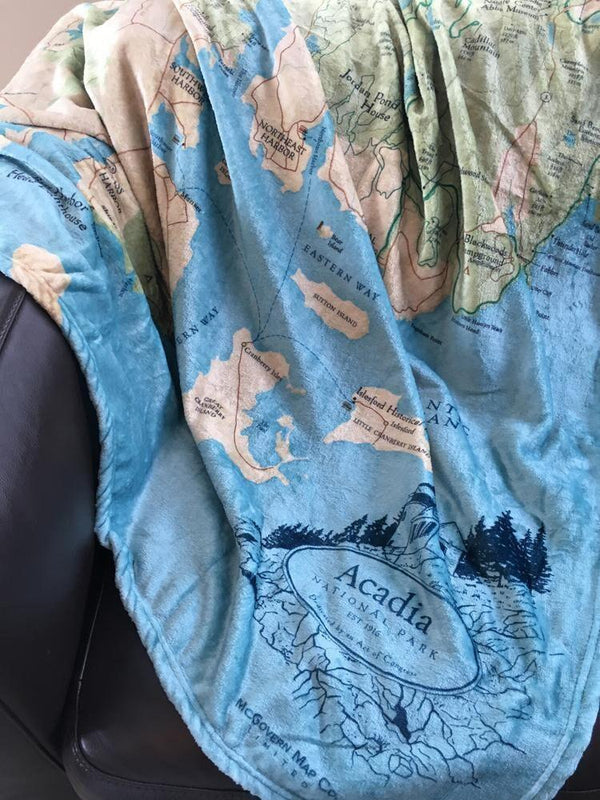 Acadia National Park Map Plush Blanket