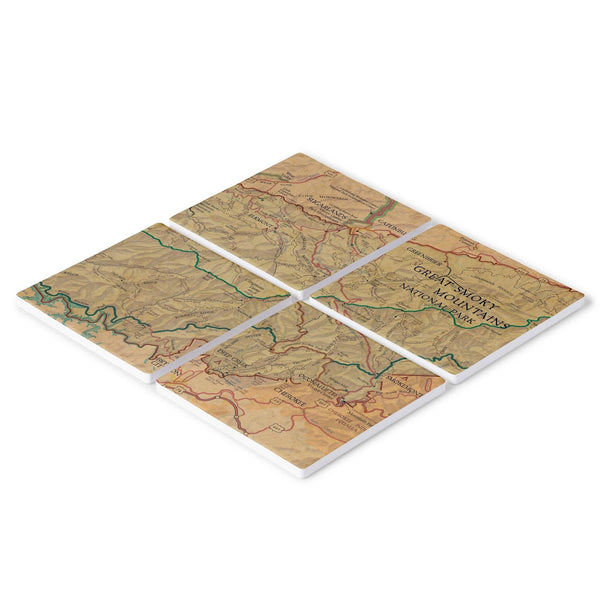 Great Smoky Mountains Vintage Map Coasters - McGovern Outdoor